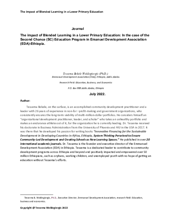 (DOC) The impact of Blended Learning in a Lower Primary Education: In ...