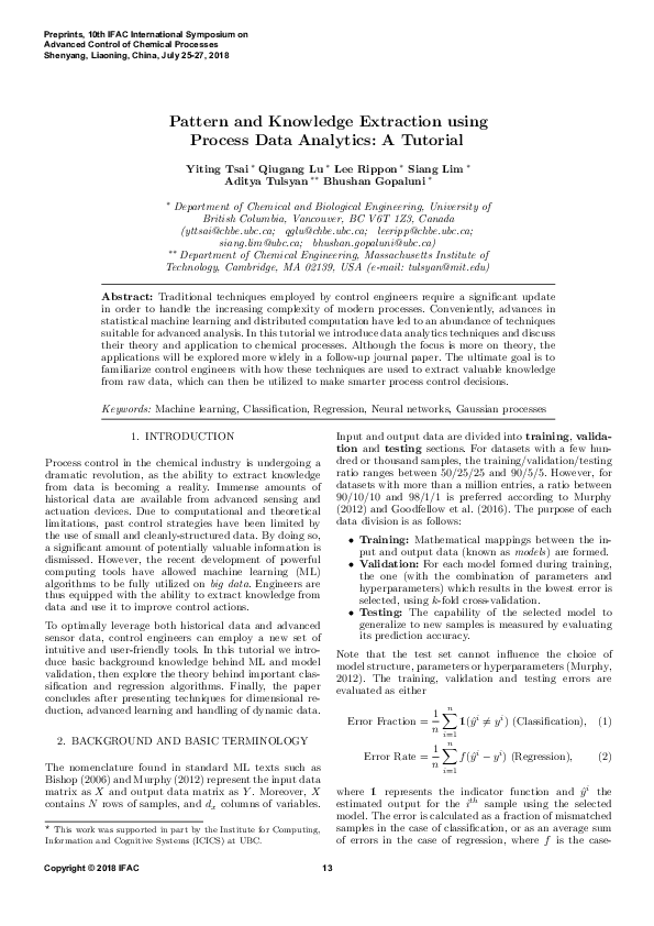 Pdf Pattern And Knowledge Extraction Using Process Data Analytics A Tutorial