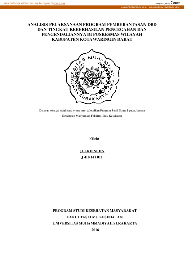 (PDF) Analisis Pelaksanaan Program Pemberantasan DBD dan Tingkat Keberhasilan Pencegahan dan ...