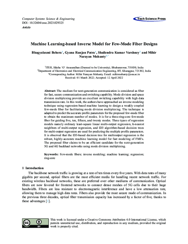 Pdf Machine Learning Based Inverse Model For Few Mode Fiber Designs