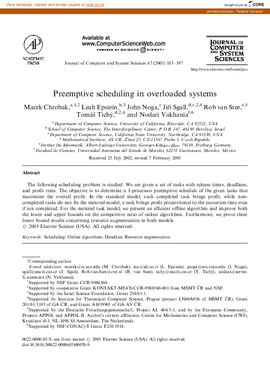 (PDF) Preemptive scheduling in overloaded systems | Nodari Vakhania - Academia.edu
