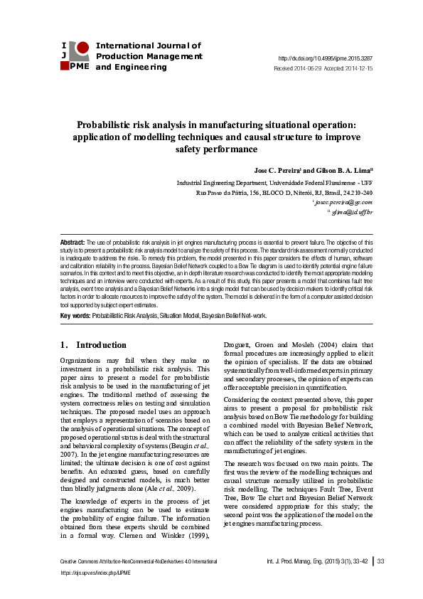 (PDF) Probabilistic risk analysis in manufacturing situational operation: application of ...
