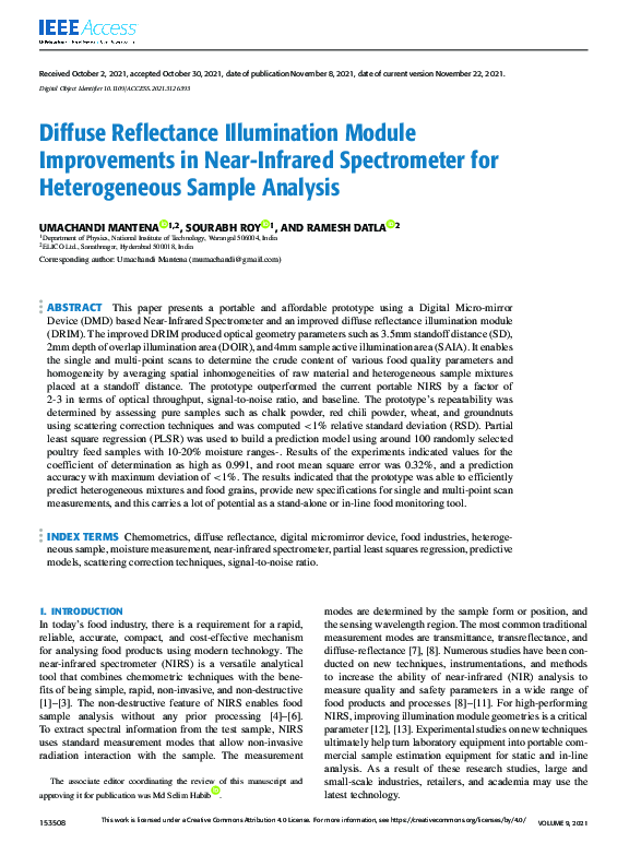 (PDF) Diffuse Reflectance Illumination Module Improvements in Near ...