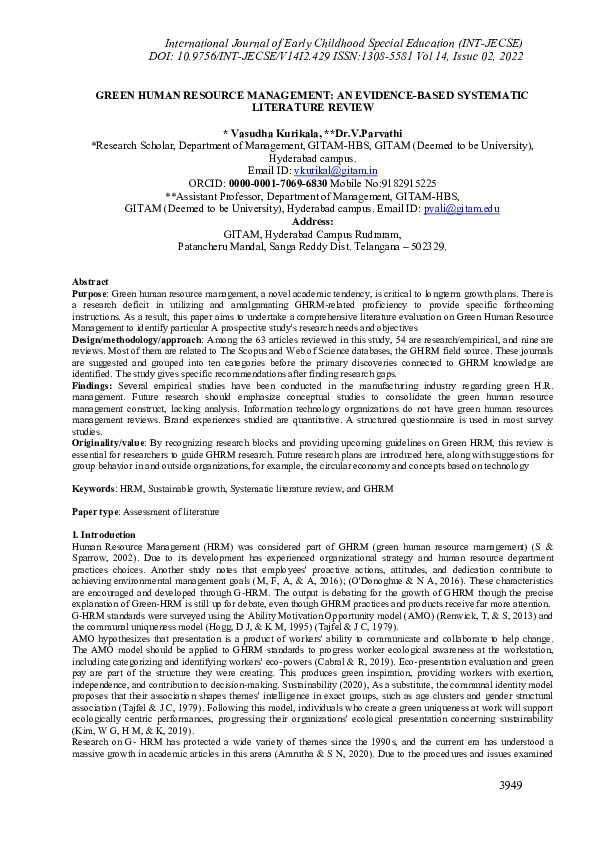 (PDF) GREEN HUMAN RESOURCE MANAGEMENT: AN EVIDENCE-BASED SYSTEMATIC ...