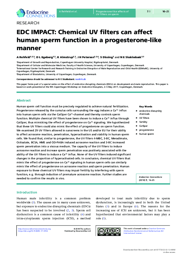 (PDF) EDC IMPACT: Chemical UV filters can affect human sperm function in a progesterone-like manner