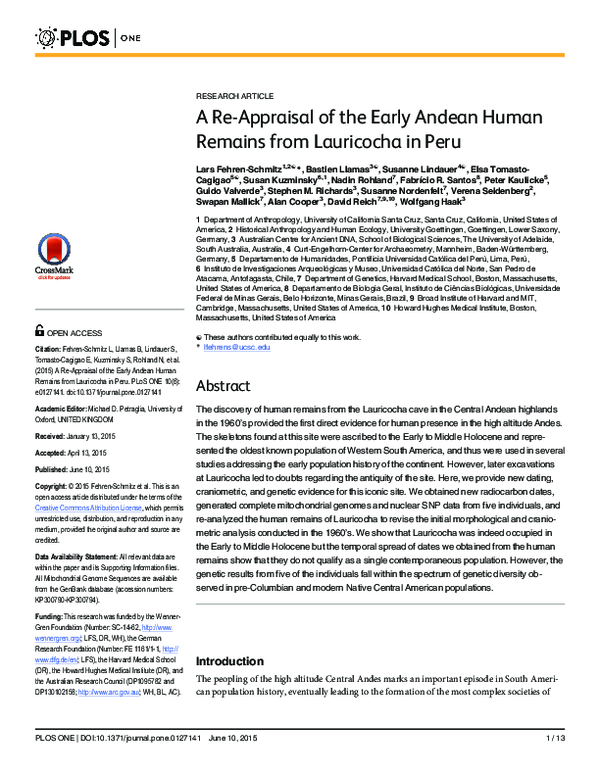 (PDF) A Re-Appraisal of the Early Andean Human Remains from Lauricocha ...