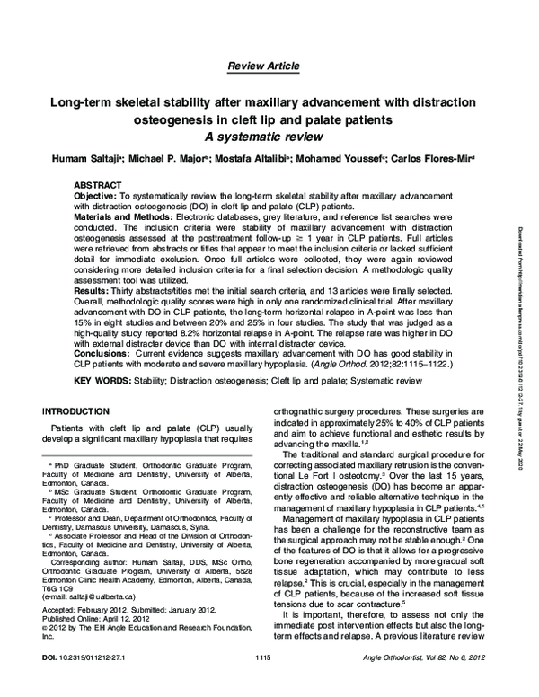 (PDF) Long-term skeletal stability after maxillary advancement with ...