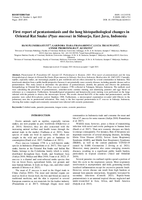 (PDF) First report of pentastomiasis and the lung histopathological ...