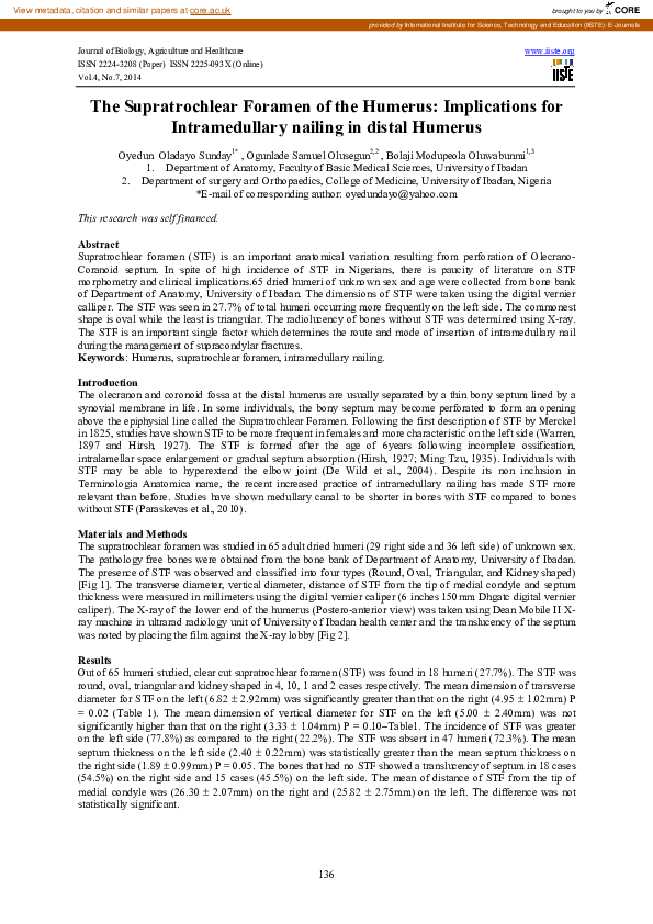 (PDF) The Supratrochlear Foramen of the Humerus: Implications for ...