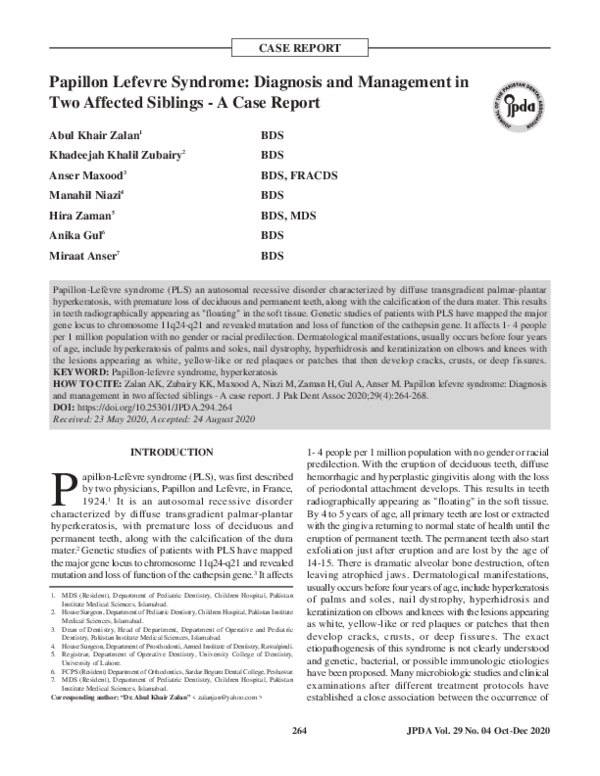 (PDF) Papillon Lefevre Syndrome: Diagnosis and Management in Two ...