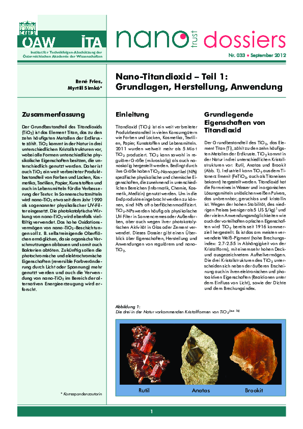 (PDF) Nano-Titandioxid - Teil 1: Grundlagen, Herstellung, Anwendung ...