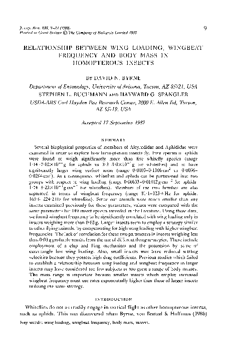 (PDF) Relationship Between Wing Loading, Wingbeat Frequency and Body ...