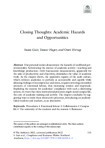 (PDF) Closing Thoughts: Academic Hazards and Opportunities