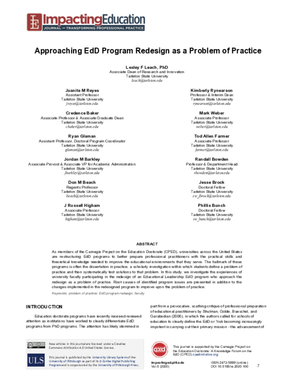 (PDF) Approaching EdD Program Redesign as a Problem of Practice