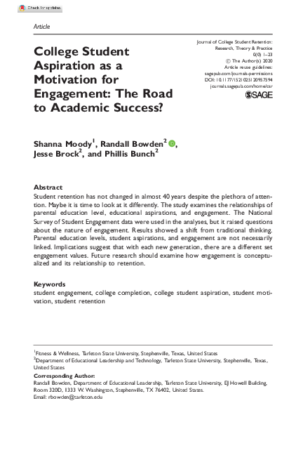 (PDF) College Student Aspiration as a Motivation for Engagement: The ...