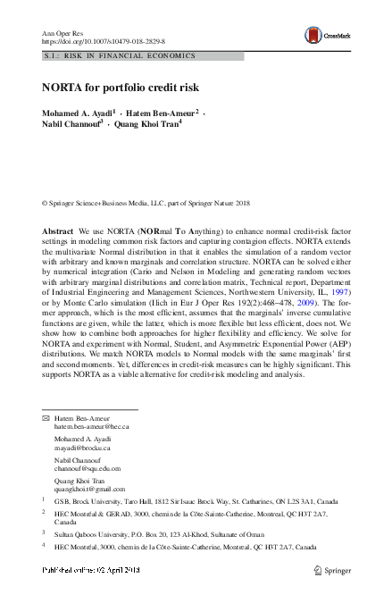 (PDF) NORTA Methodology for Enhanced Portfolio Credit Risk Modeling