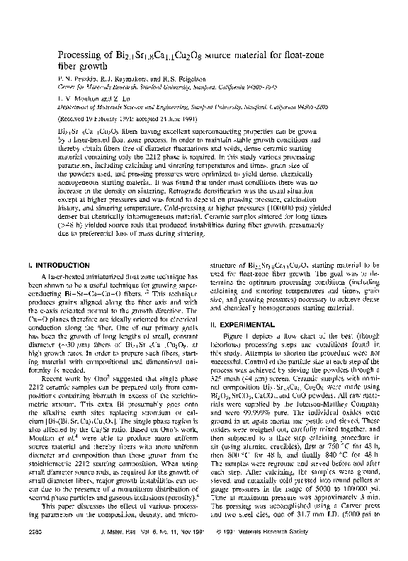 (PDF) Processing of Bi2.1Sr1.8Ca1.1Cu2O8 source material for float-zone fiber growth