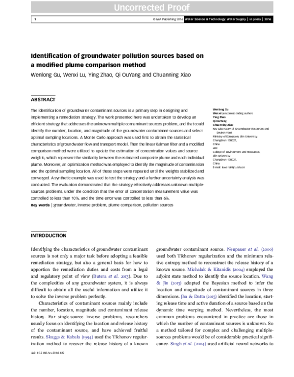 Pdf Identification Of Groundwater Pollution Sources Using Ga Based Linked Simulation