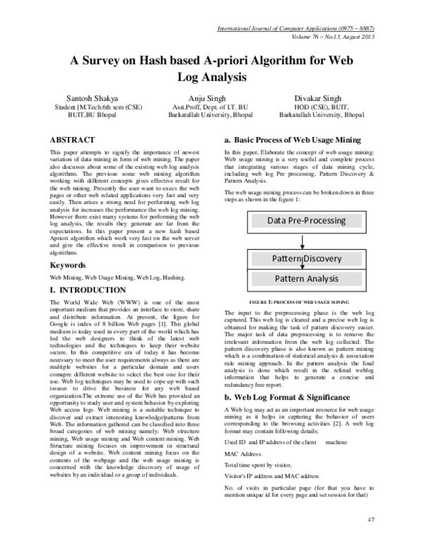 (PDF) A Survey on Hash based A-priori Algorithm for Web Log Analysis