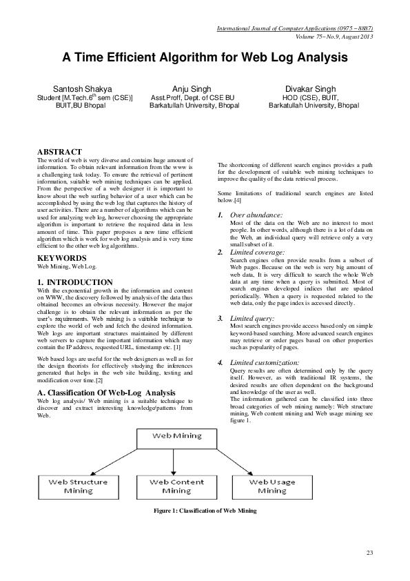 (PDF) A Time Efficient Algorithm for Web Log Analysis