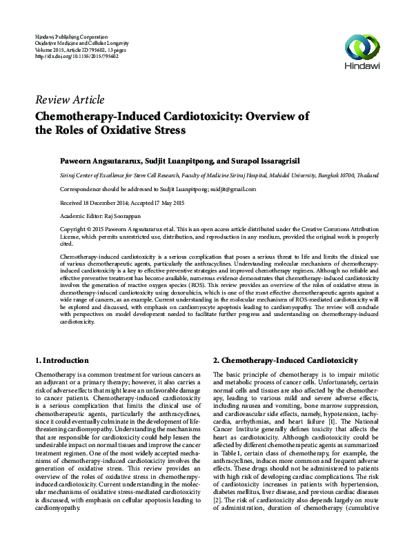 (PDF) Chemotherapy-Induced Cardiotoxicity: Overview of the Roles of ...
