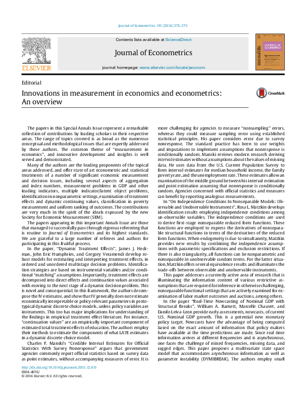 (PDF) Innovations in measurement in economics and econometrics: An overview