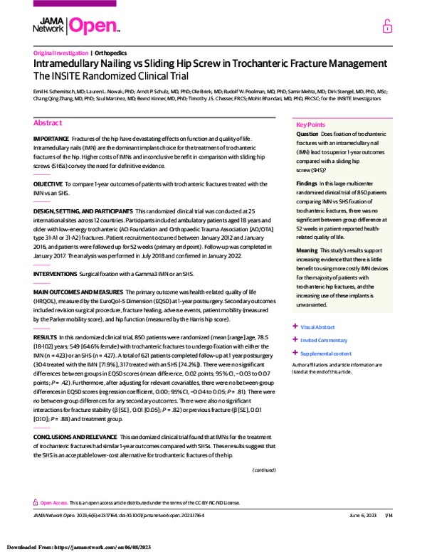 (PDF) Intramedullary Nailing vs Sliding Hip Screw in Trochanteric ...