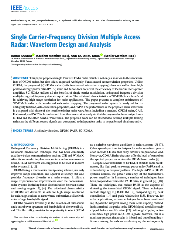 Pdf Single Carrier Frequency Division Multiple Access Radar Waveform