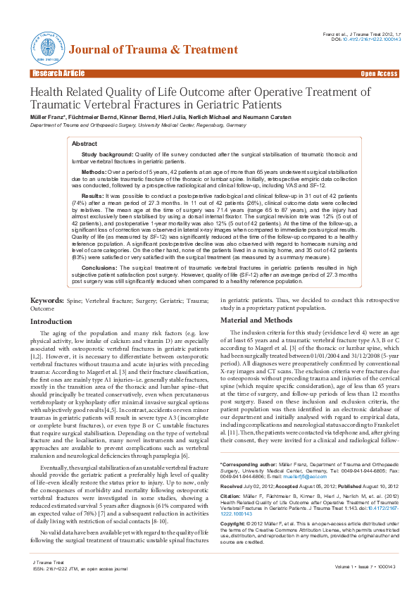 (PDF) Health Related Quality Of Life Outcome After Operative Treatment ...
