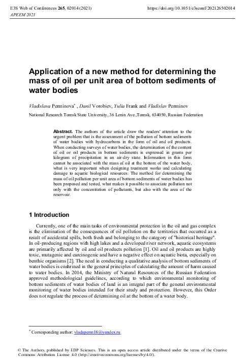 (PDF) Application of a new method for determining the mass of oil per ...