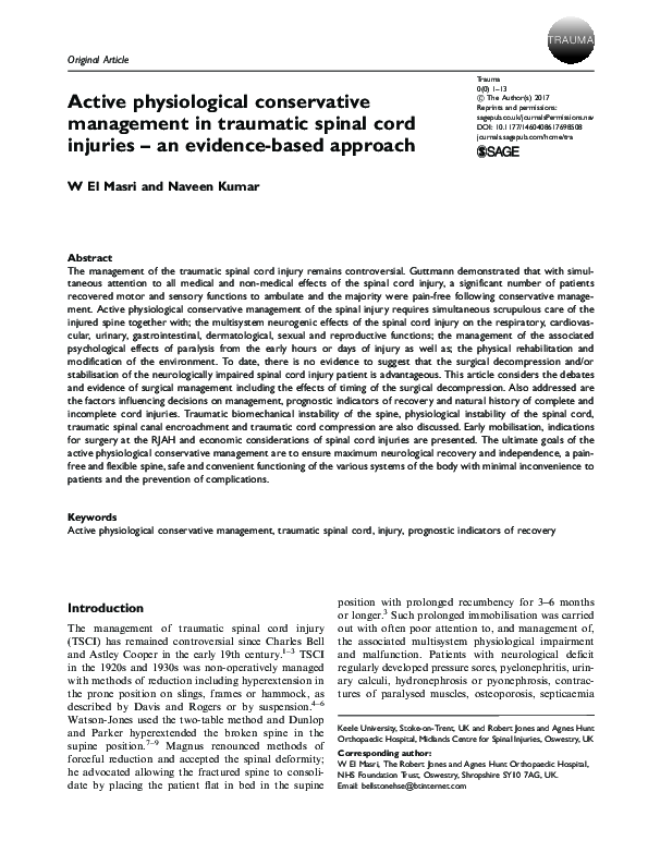 (PDF) Active physiological conservative management in traumatic spinal ...