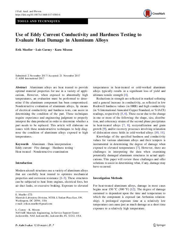 (PDF) Use of Eddy Current Conductivity and Hardness Testing to Evaluate ...