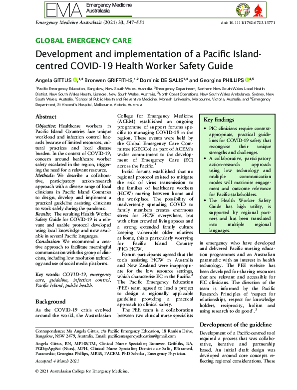 (PDF) Development and implementation of a Pacific Island‐centred COVID ...