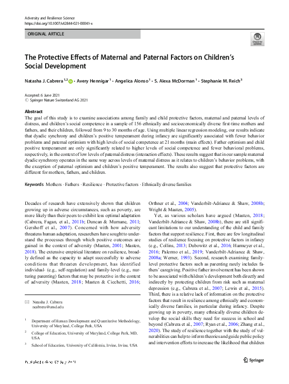 (PDF) The Protective Effects of Maternal and Paternal Factors on ...