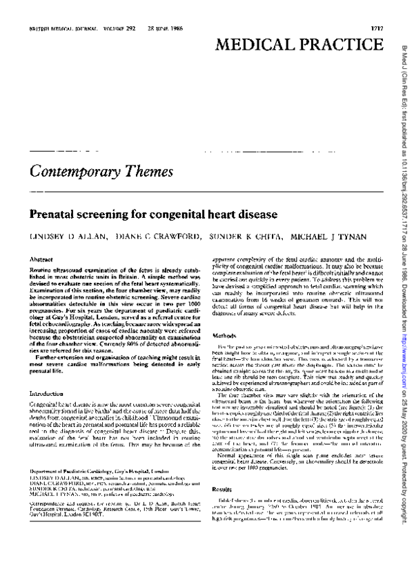 (PDF) Prenatal screening for congenital heart disease