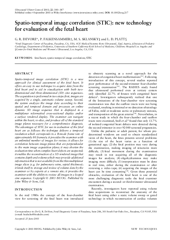 (PDF) Spatio-temporal image correlation (STIC): new technology for evaluation of the fetal heart