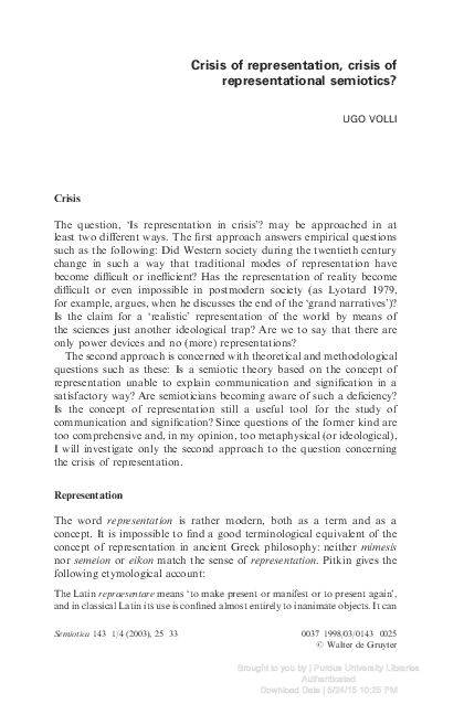 (PDF) Crisis of representation, crisis of representational semiotics?