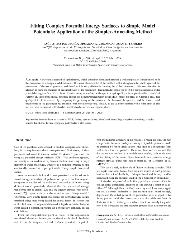 (PDF) Fitting complex potential energy surfaces to simple model ...