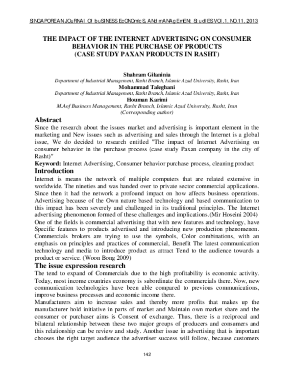 (PDF) The Impact of the Internet Advertising on Consumer Behavior in the Purchase of Products ...