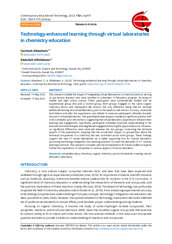 (PDF) Technology-enhanced learning through virtual laboratories in chemistry education