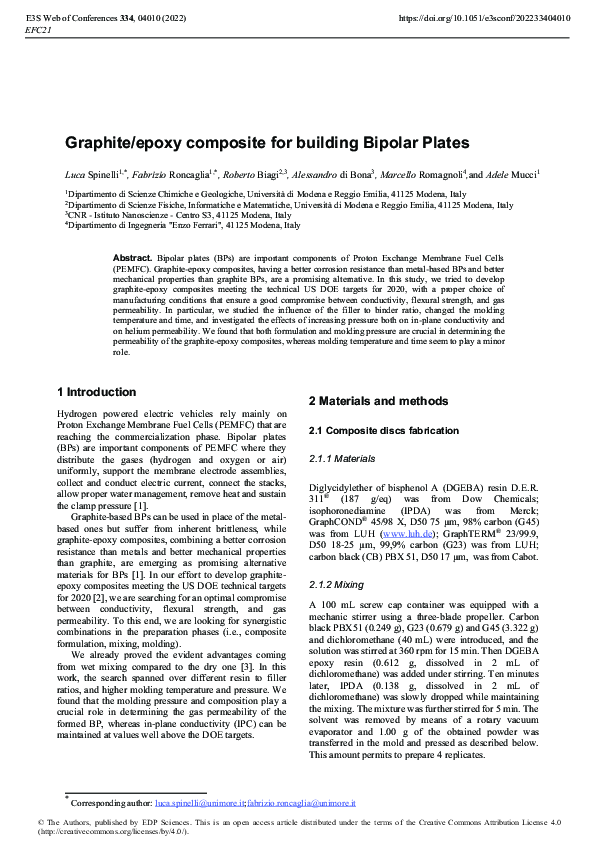 (PDF) Graphite/epoxy composite for building Bipolar Plates