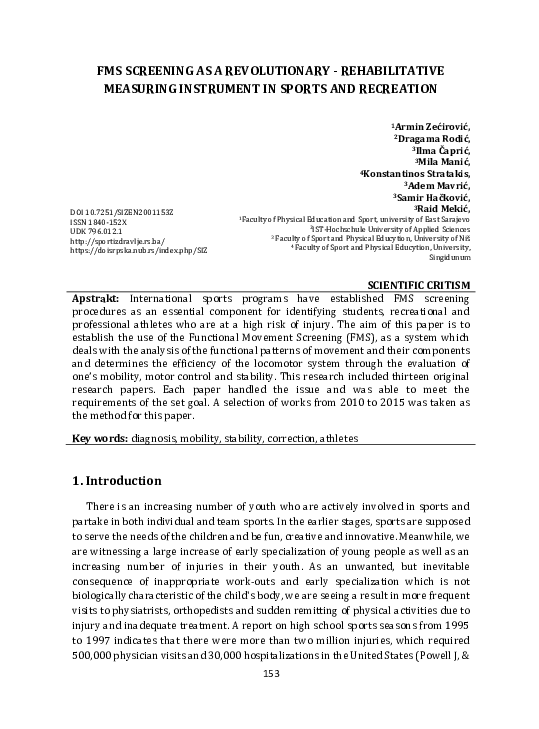 (PDF) FMS Screening as a Revolutionary - Rehabilitative Measuring ...