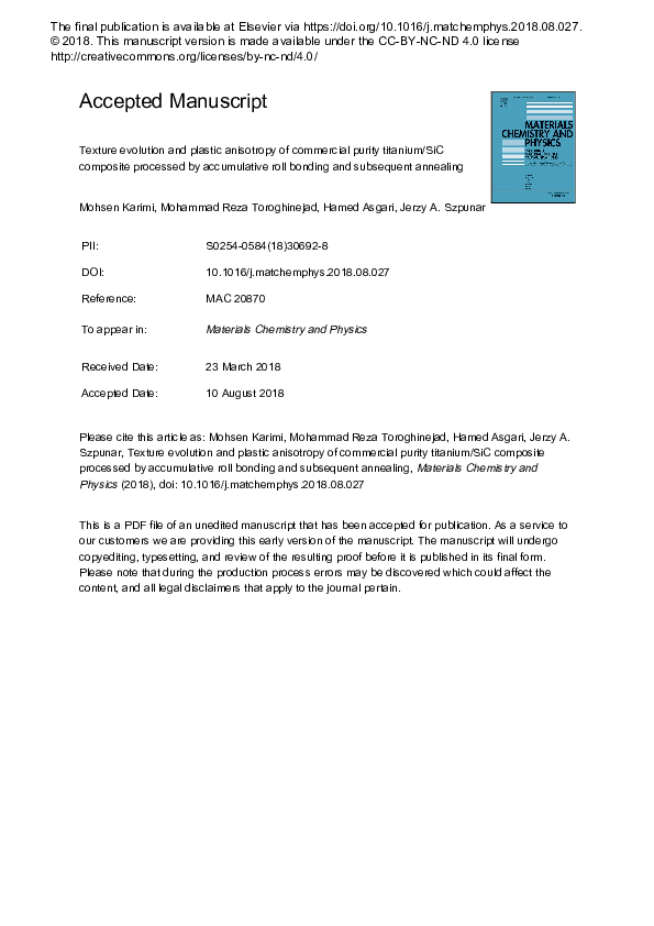 (PDF) Texture evolution and plastic anisotropy of commercial purity ...