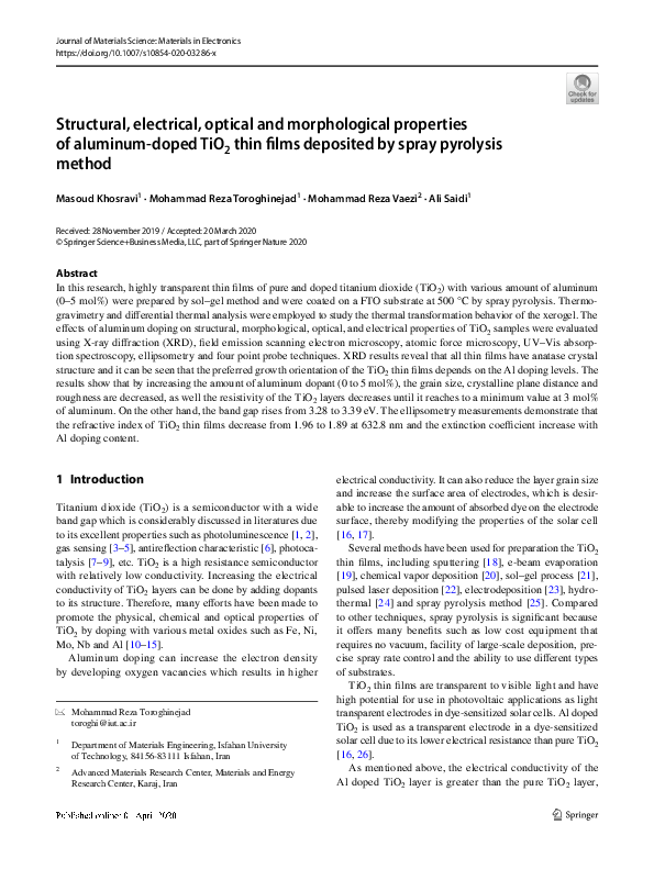 (PDF) Structural, electrical, optical and morphological properties of aluminum-doped TiO2 thin ...