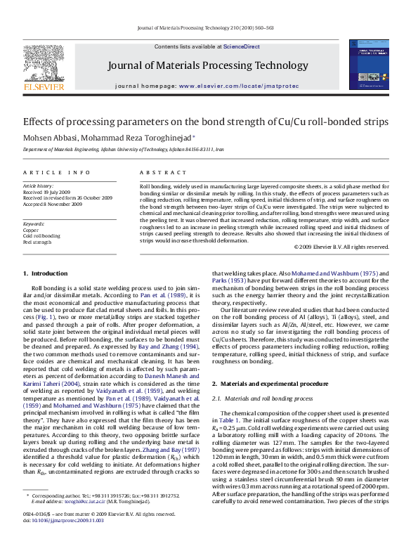 (PDF) Effects of processing parameters on the bond strength of Cu/Cu ...