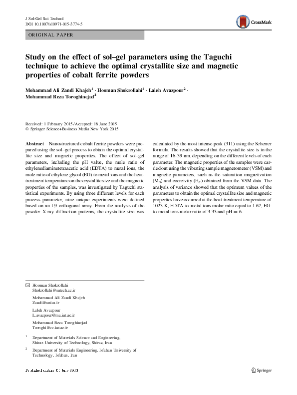 (PDF) Study on the effect of sol–gel parameters using the Taguchi ...