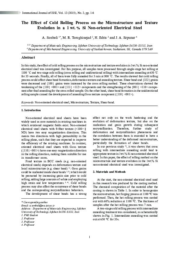 (PDF) The Effect of Cold Rolling Process on the Microstructure and Texture Evolution in a 1 wt ...