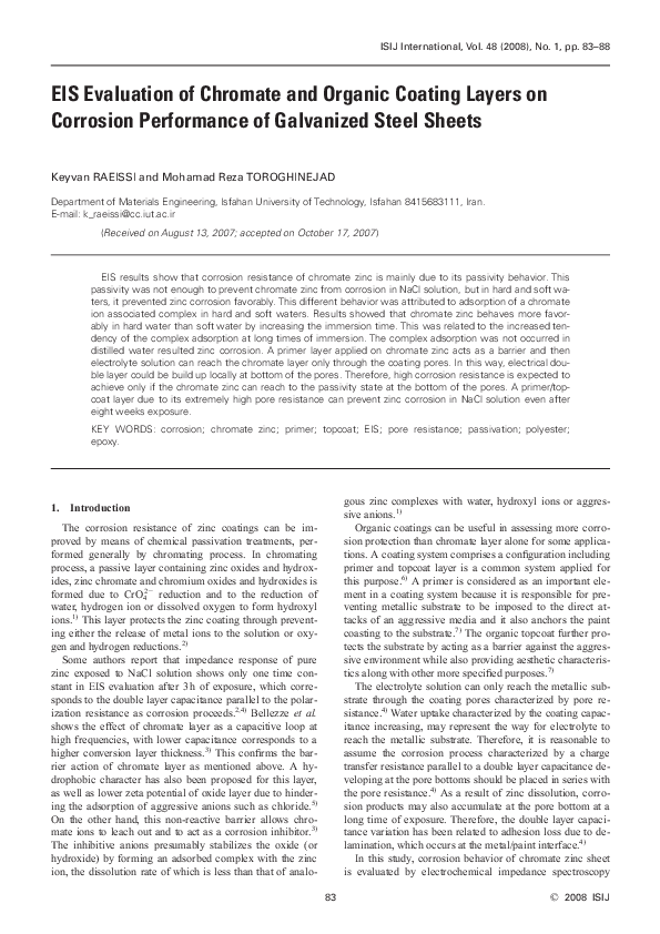 (PDF) EIS Evaluation of Chromate and Organic Coating Layers on Corrosion Performance of ...