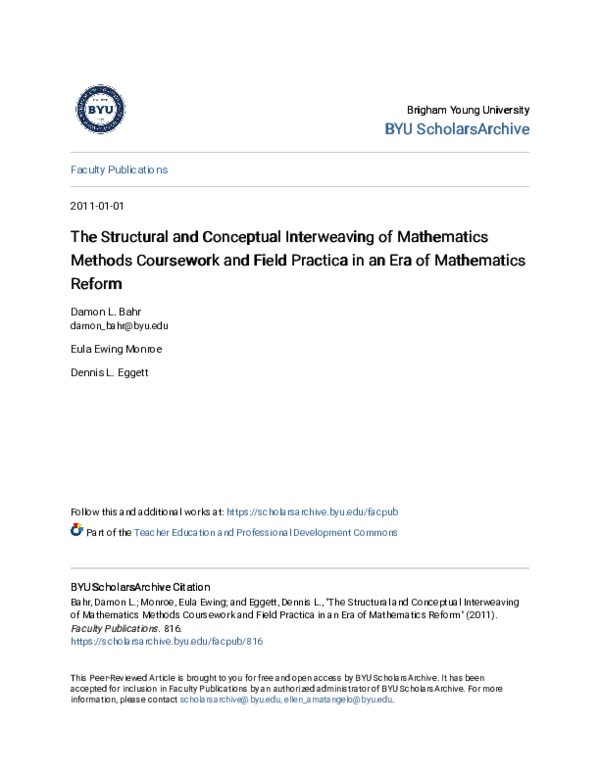 (PDF) Structural and conceptual interweaving of mathematics methods coursework and field practica