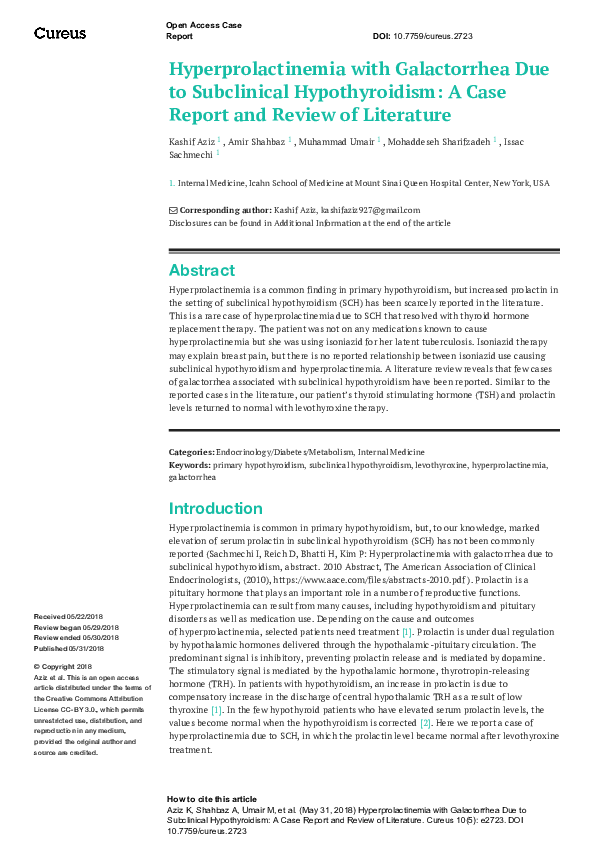 (PDF) Hyperprolactinemia with Galactorrhea Due to Subclinical ...